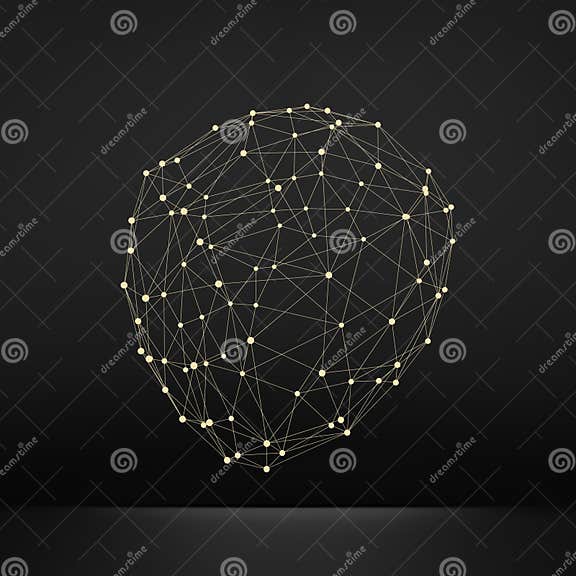 Wireframe Object with Lines and Dots. Abstract 3D Connection Structure. Geometric Shape for ...