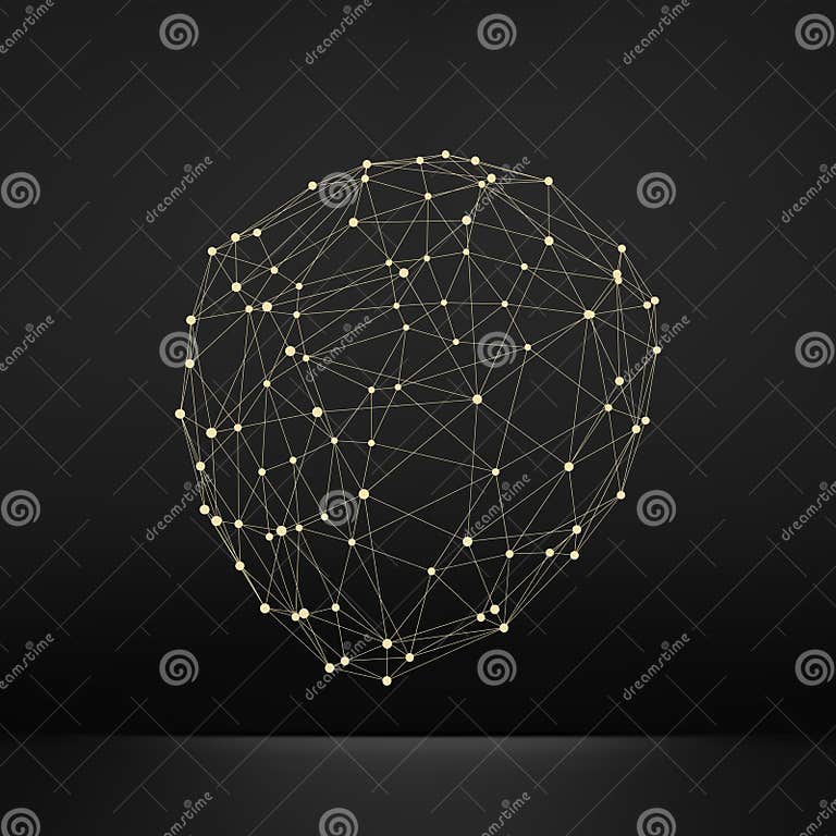 Wireframe Object with Lines and Dots. Abstract 3D Connection Structure. Geometric Shape for ...