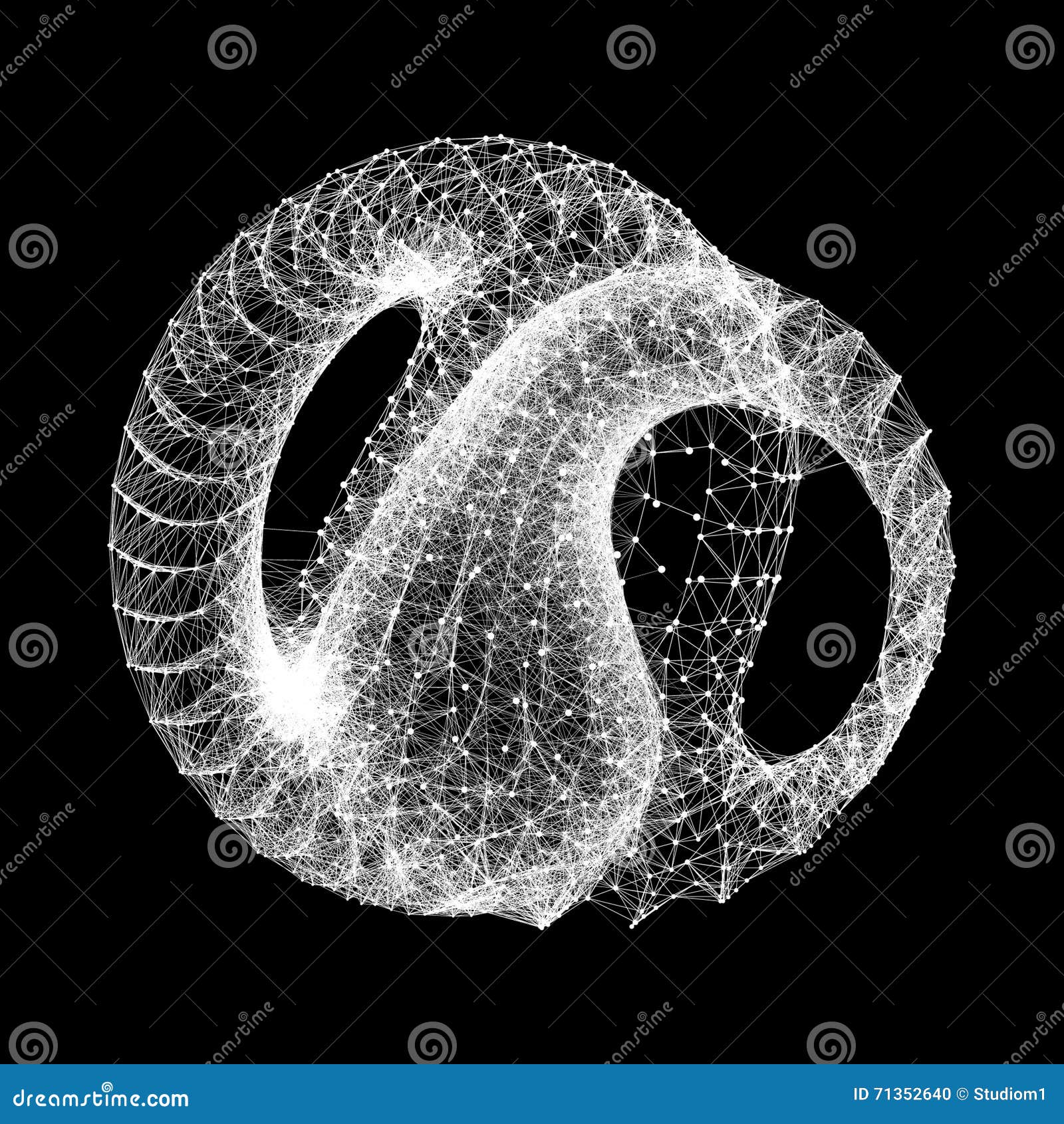Wireframe Object With Lines And Dots Abstract 3d Connection Structure Geometric Shape For