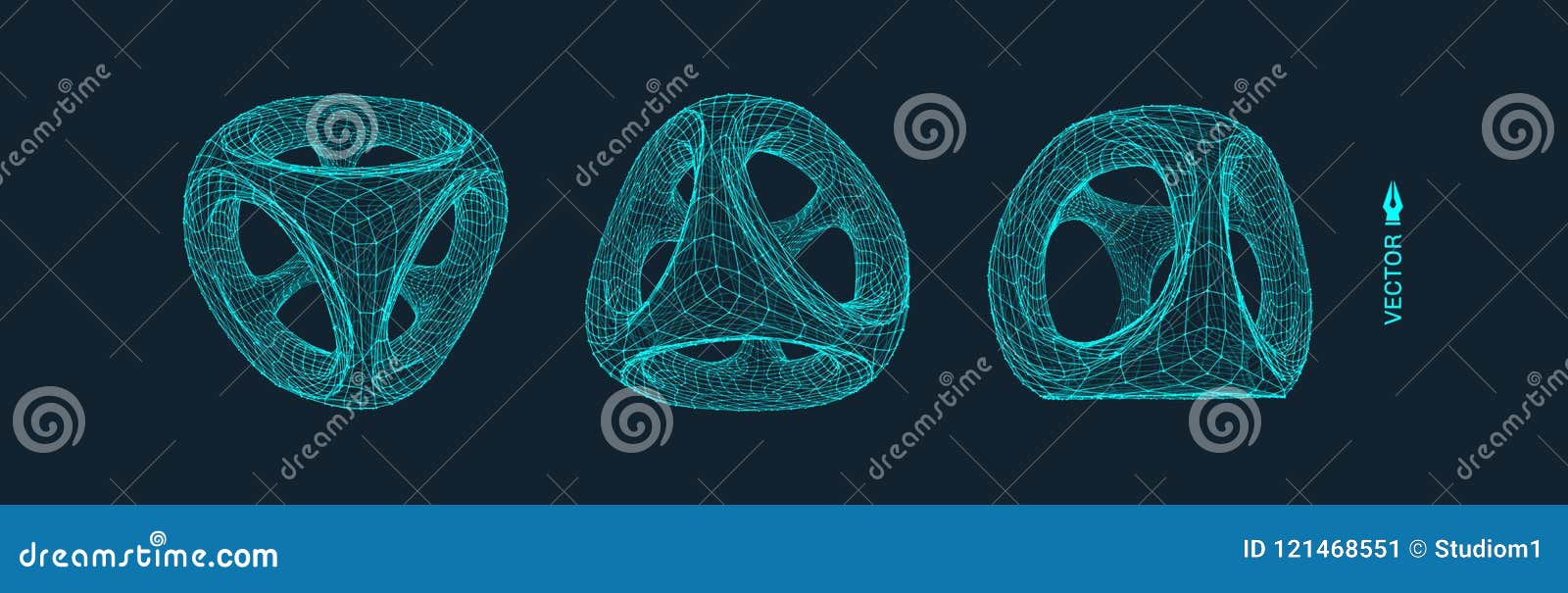 Wireframe Object With Lines And Dots Abstract 3d Connection Structure