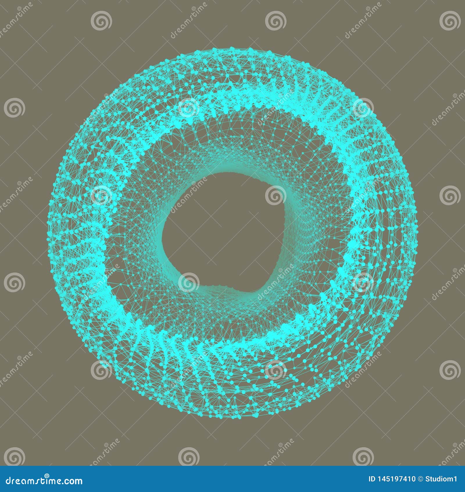 Wireframe Object With Lines And Dots Abstract 3d Molecular Grid Stock