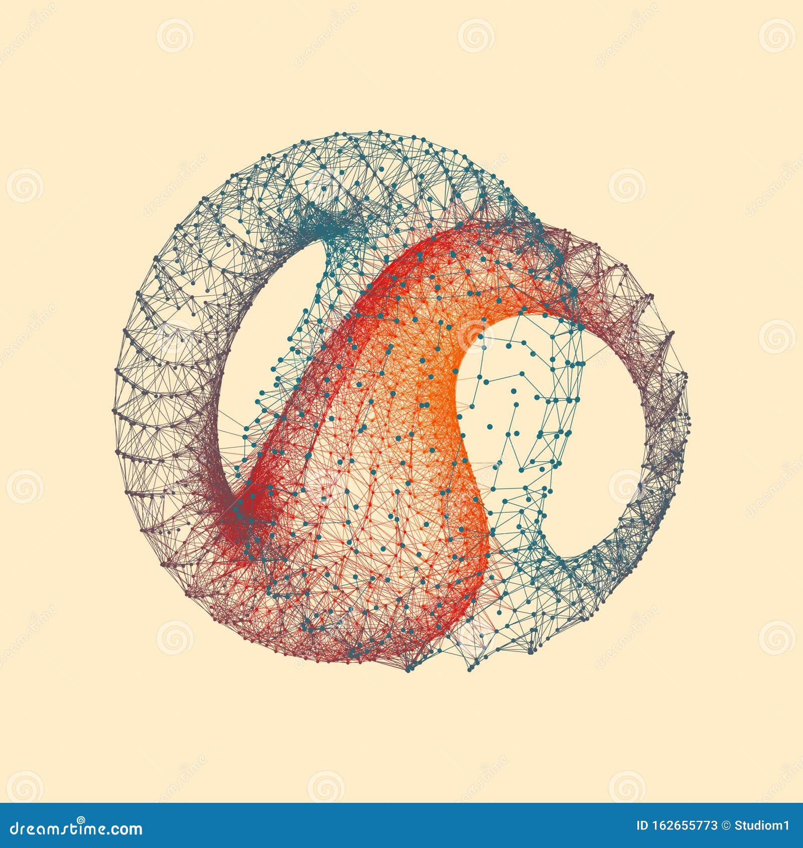 Wireframe Object With Lines And Dots Molecular Grid Technology Style