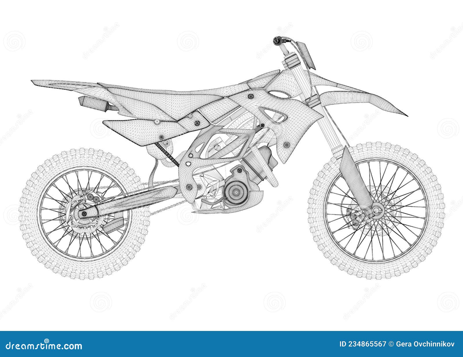 Wireframe of Off-road Cross Motorcycle from Black Lines Isolated on ...