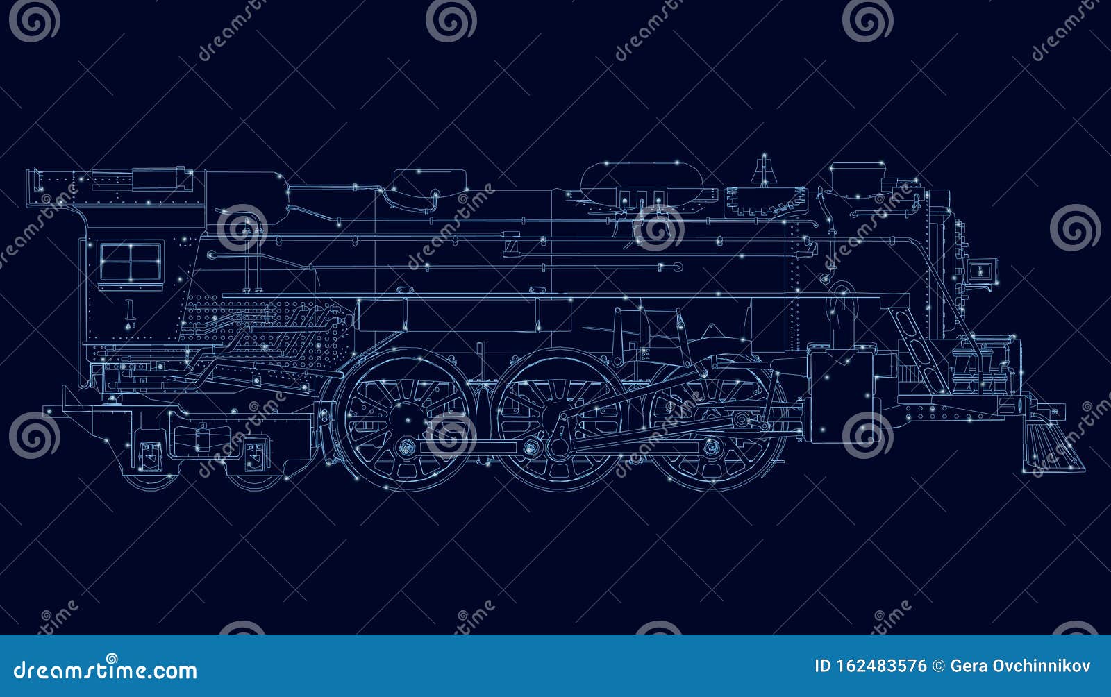 Wireframe Of A Train And Rail In Black Background With Glow Effect ...