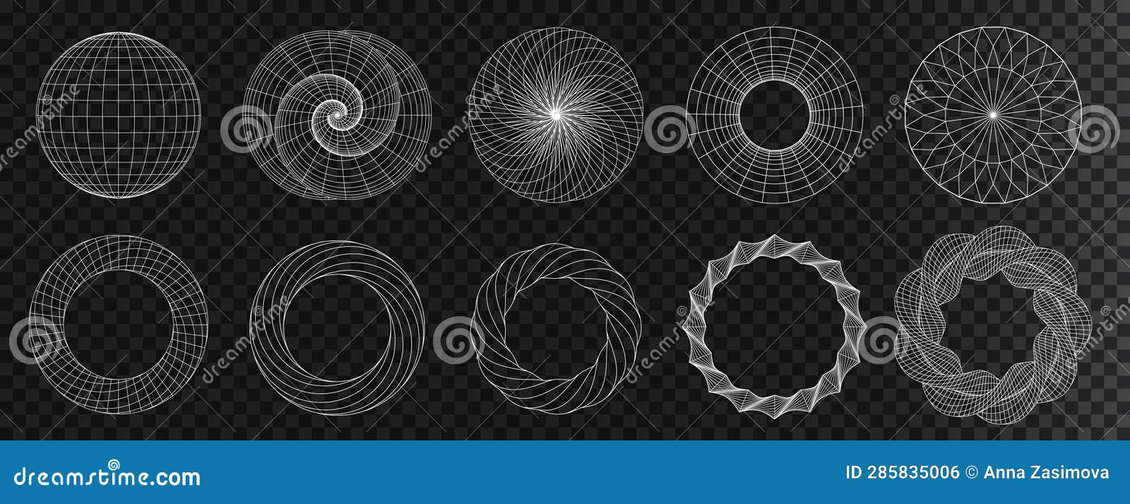 Wireframe Outline. 3D Abstract Shapes Set. Surface Mesh and Geometric ...