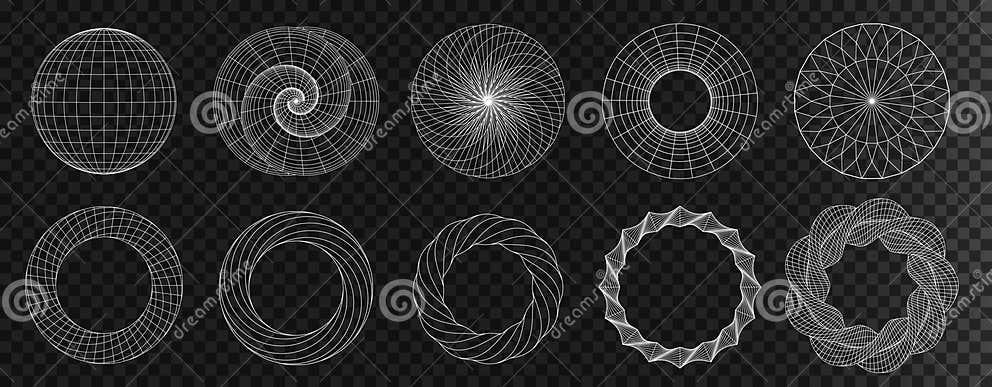 Wireframe Outline. 3D Abstract Shapes Set. Surface Mesh and Geometric ...