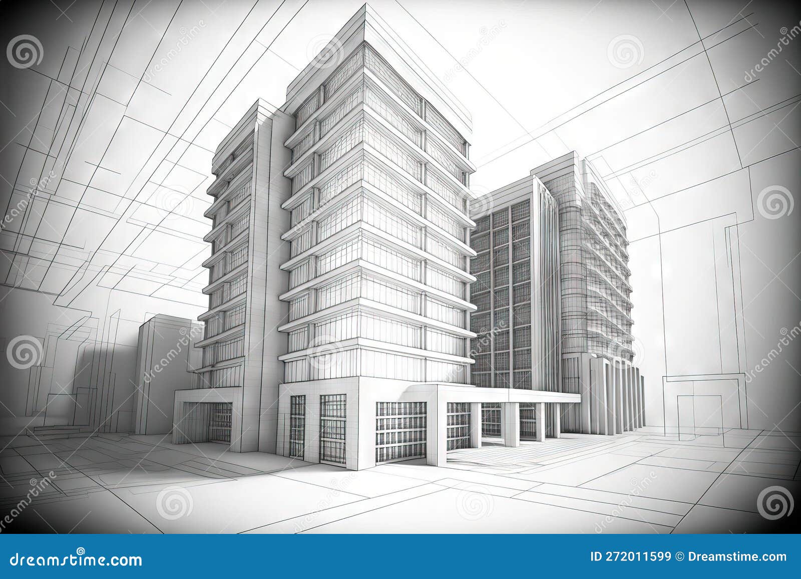 Wireframe Perspectiva De Edificios Stock de ilustración - Ilustración de bosquejo, concepto ...