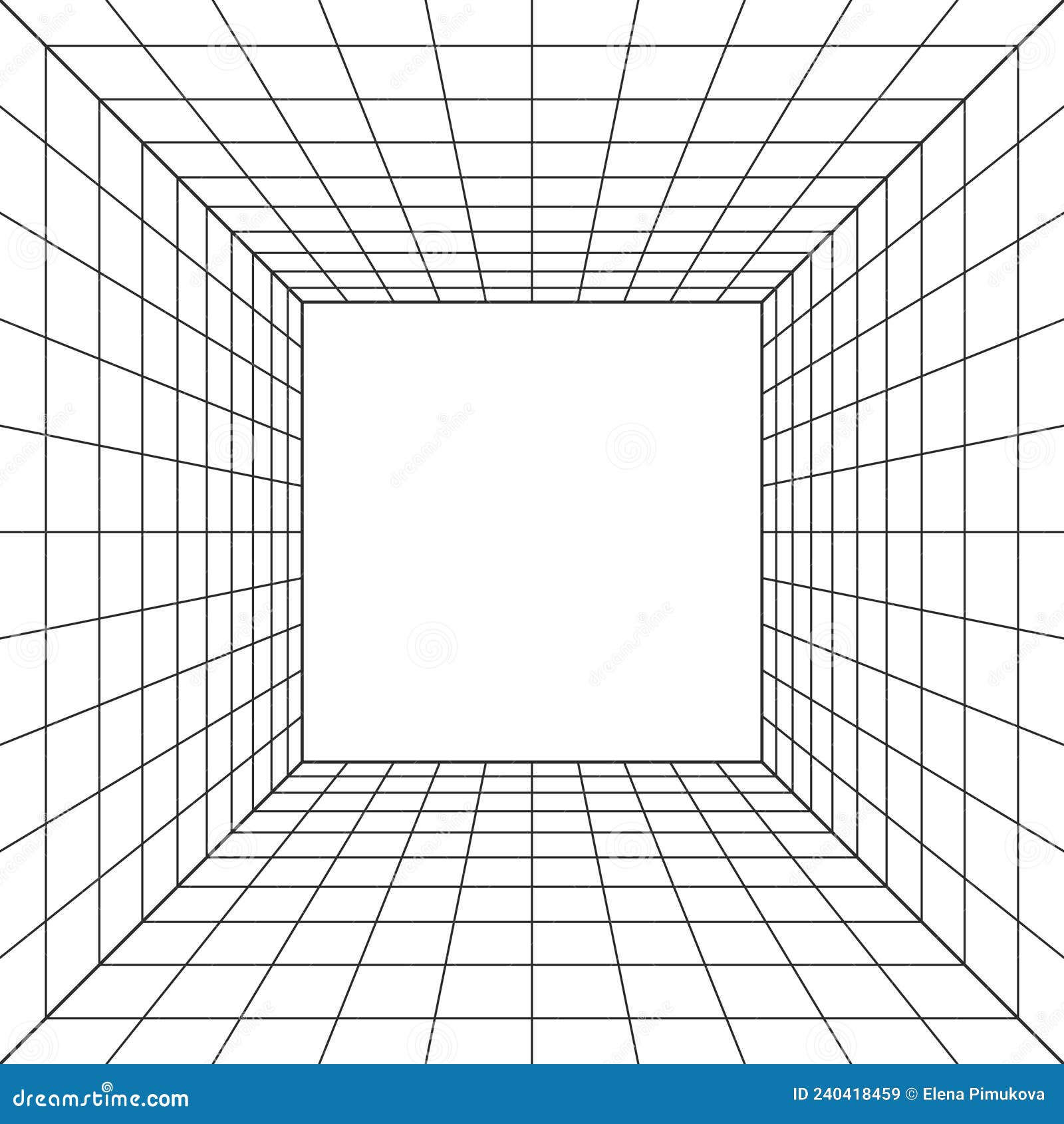 Wireframe Perspective Cube. 3d Wireframe Grid Room. 3d Perspective ...