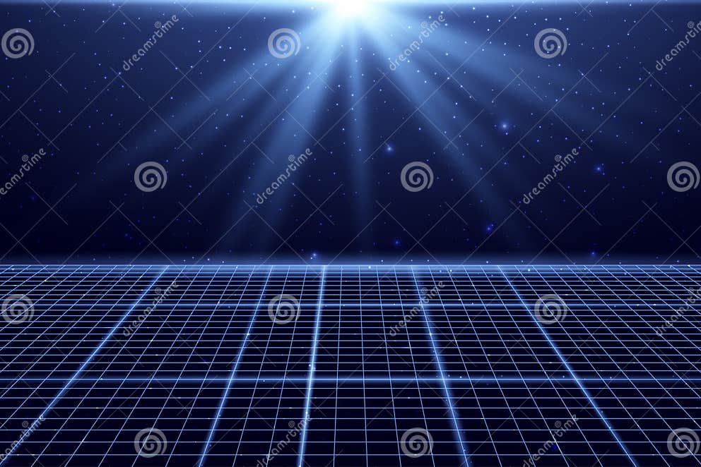 Wireframe Perspective Grid. Space Neon Infinity Mesh, Abstract Retro ...