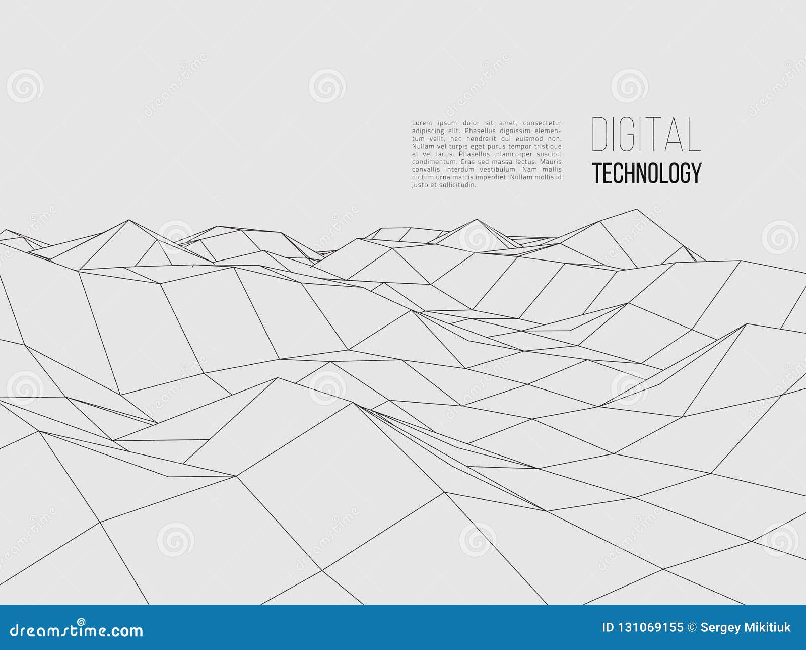 Wireframe Polygonal Landscape. Digital 3d Terrain Stock Vector ...
