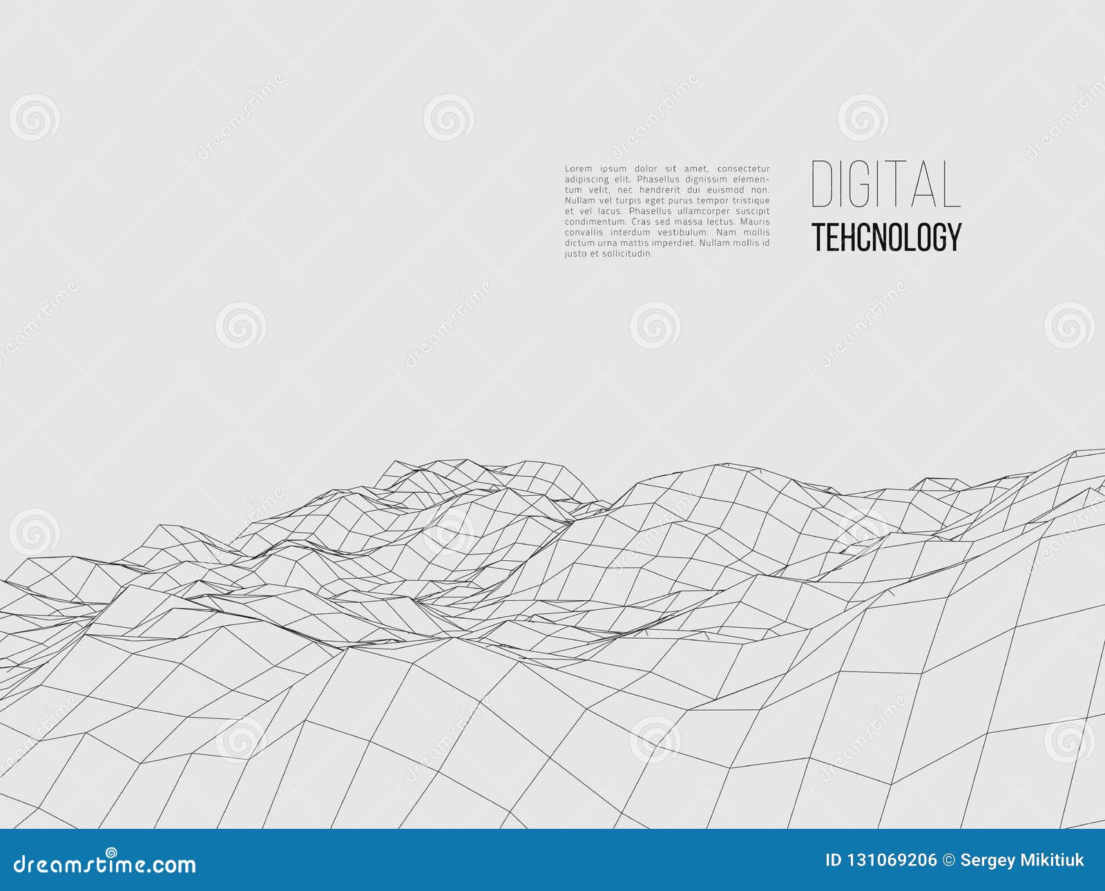 Wireframe Polygonal Landscape. Digital 3d Terrain Stock Vector ...