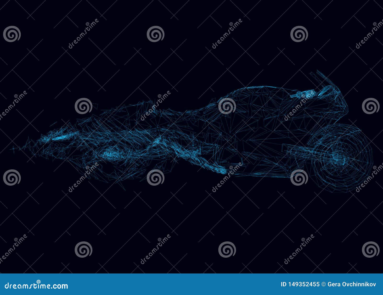 Wireframe of a Polygonal Motorcycle Flying Apart into Pieces. Side View ...