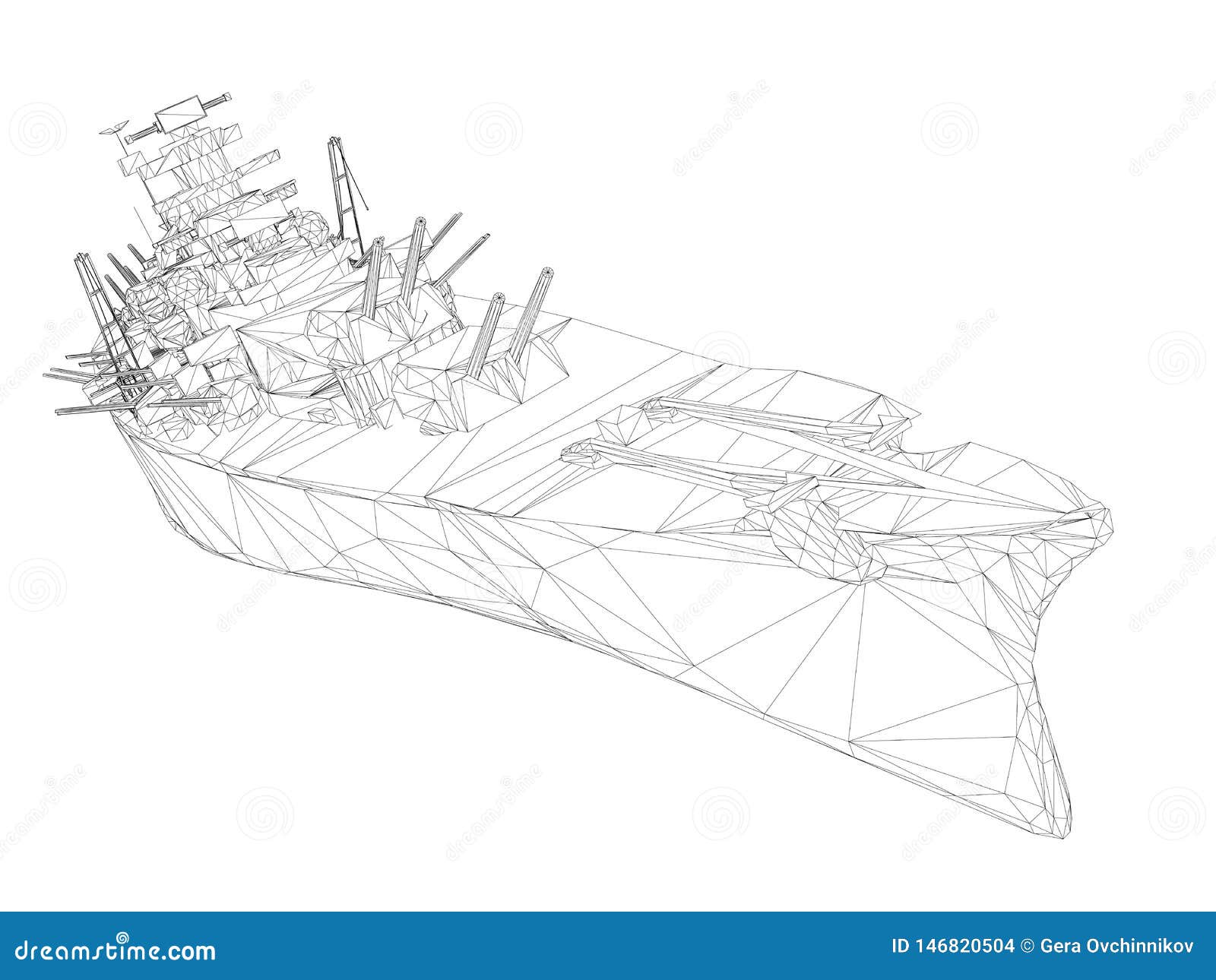 Wireframe Polygonal Warship with Guns. 3D. Vector Illustration. Stock ...