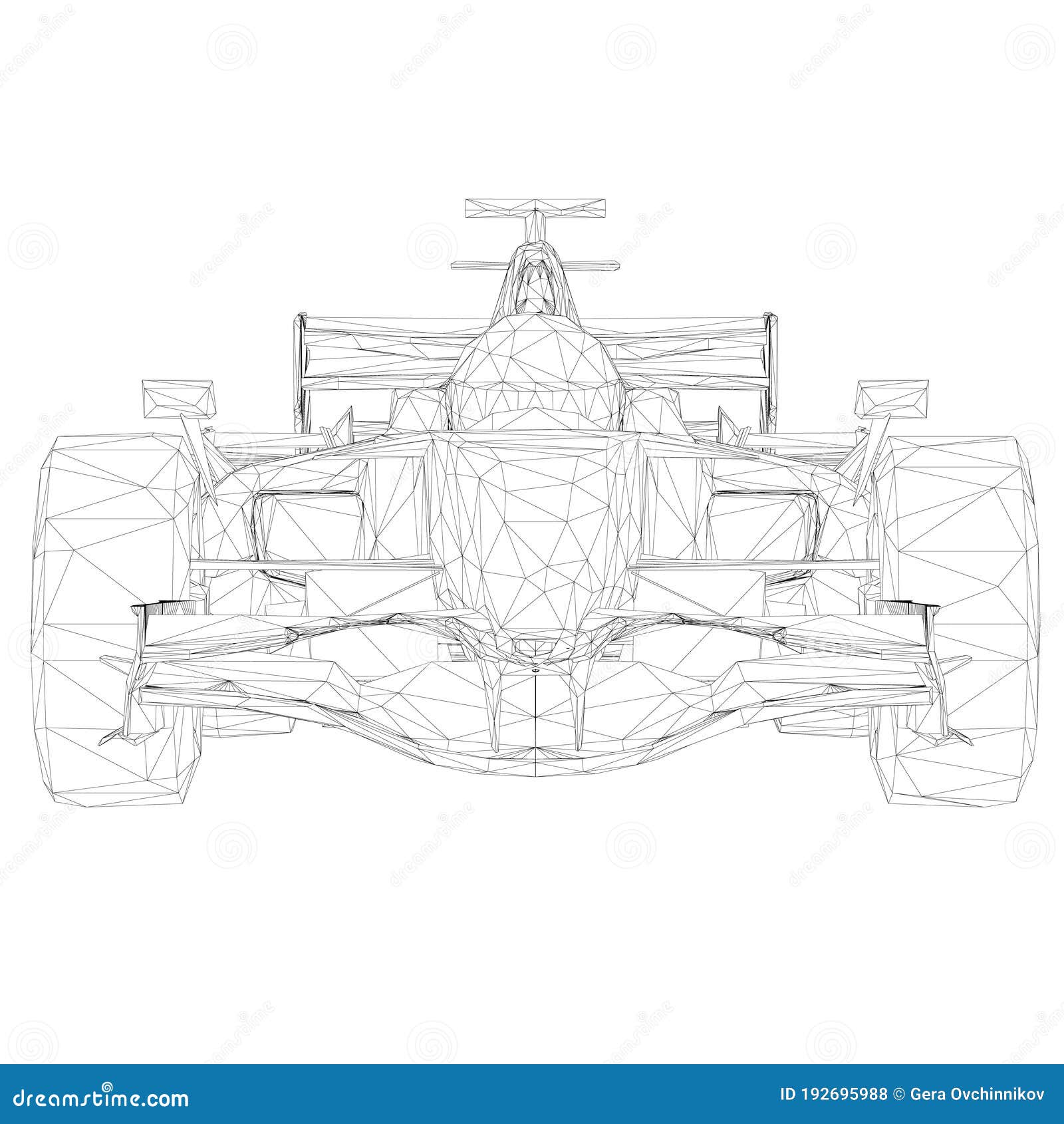 Wireframe of a Racing Car from Black Lines on a White Background. Front ...