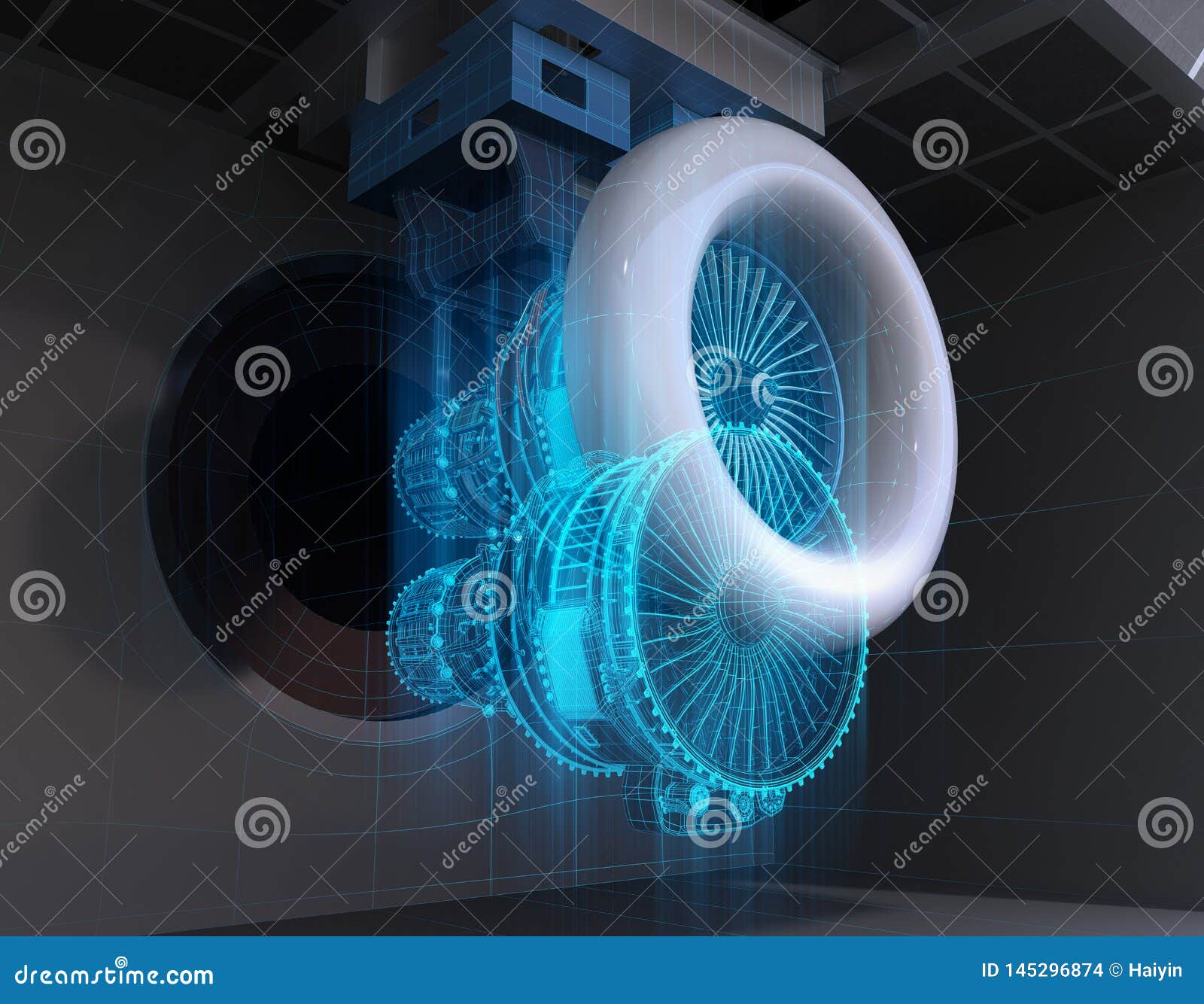 Wireframe Turbofan Jet Engine Isolated On Blue Background Stock Photo ...