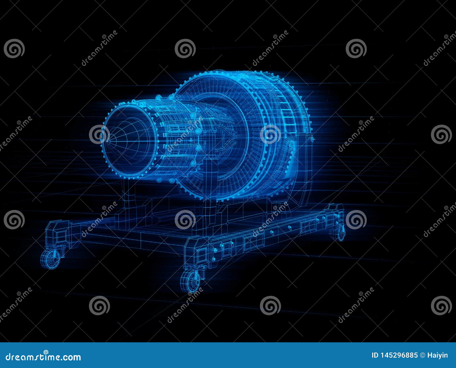 Wireframe Rendering of Turbojet Engine on Black Background Stock ...
