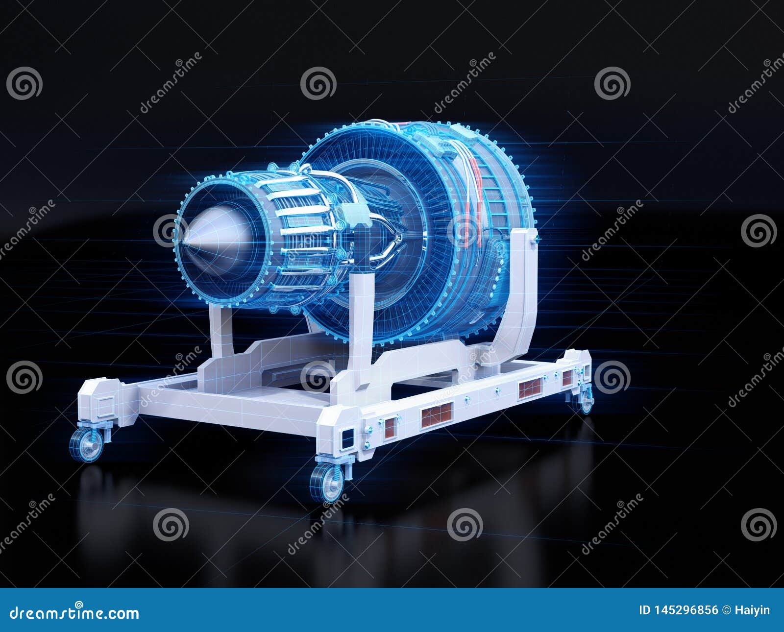 Wireframe Turbofan Jet Engine Isolated On Blue Background Stock Photo ...