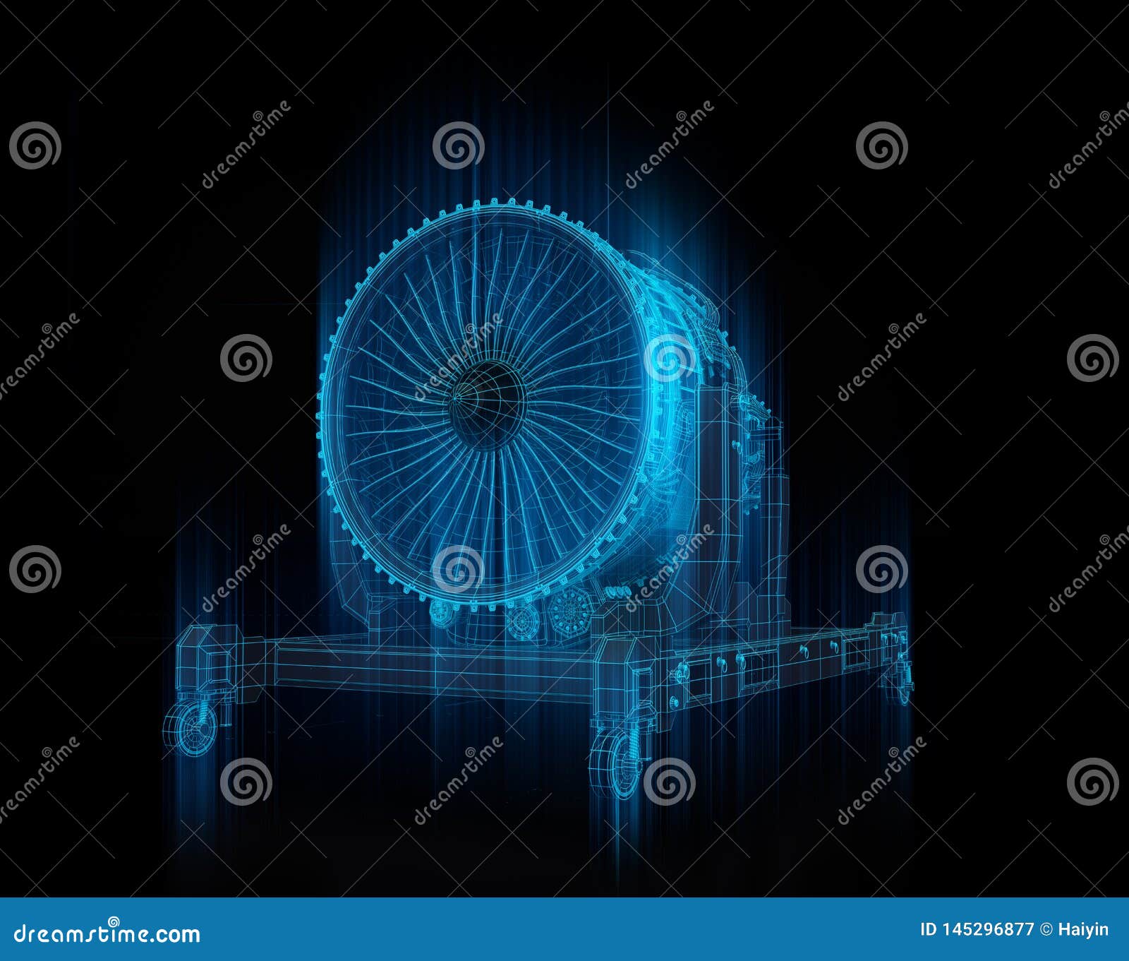 Wireframe Turbofan Jet Engine Isolated On Blue Background Stock Photo ...