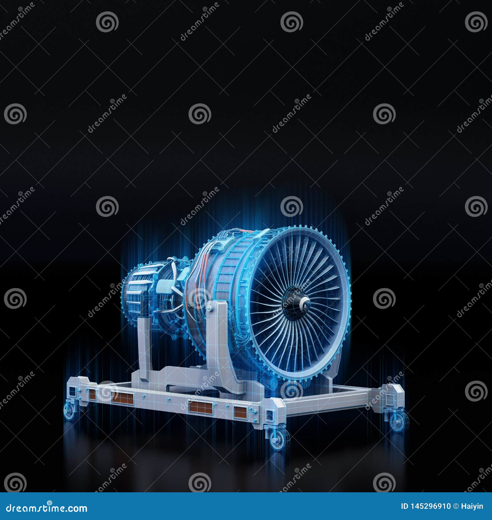 Wireframe Turbofan Jet Engine Isolated On Blue Background Stock Photo ...