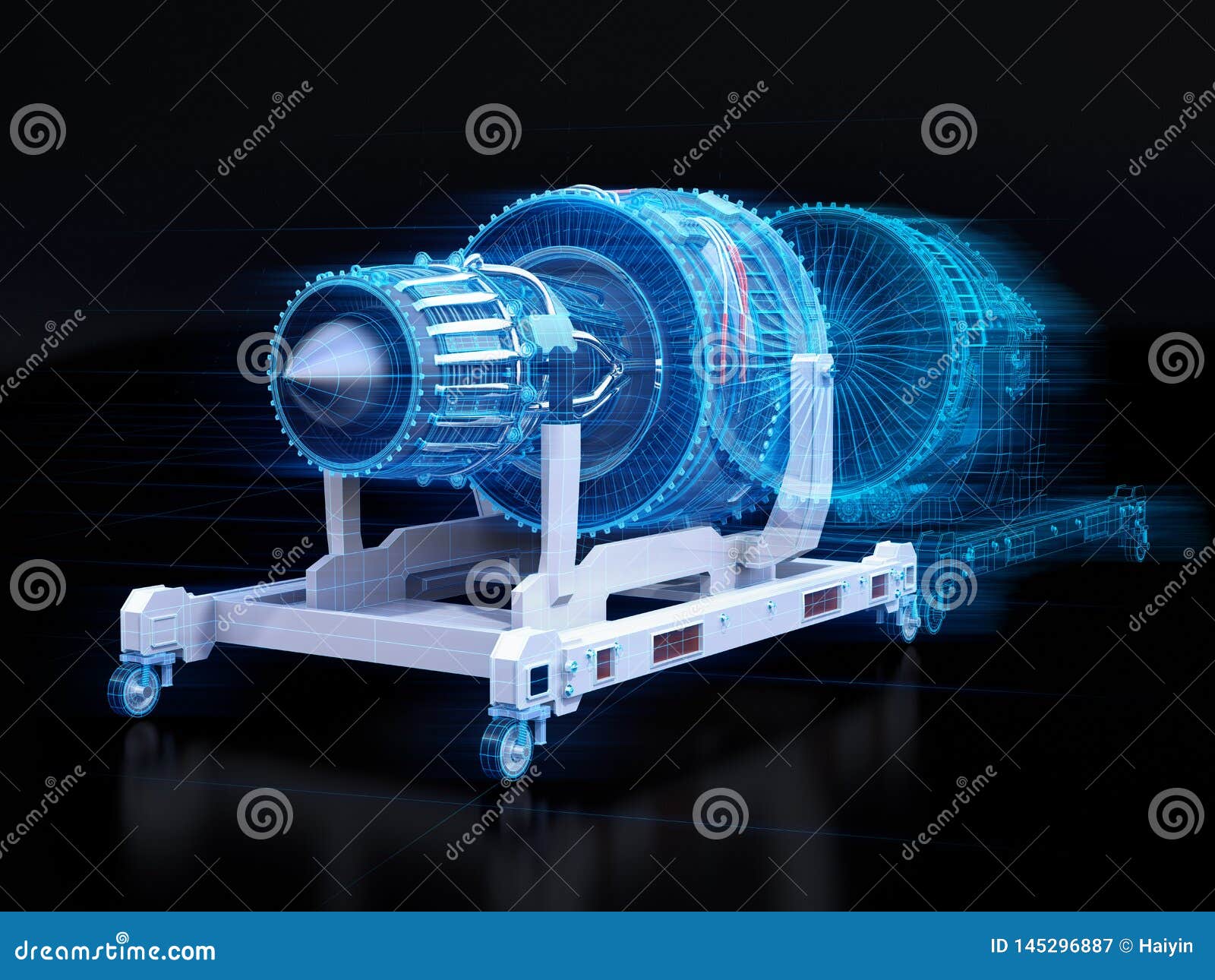 Wireframe Rendering of Turbojet Engine and Mirrored Physical Body on ...