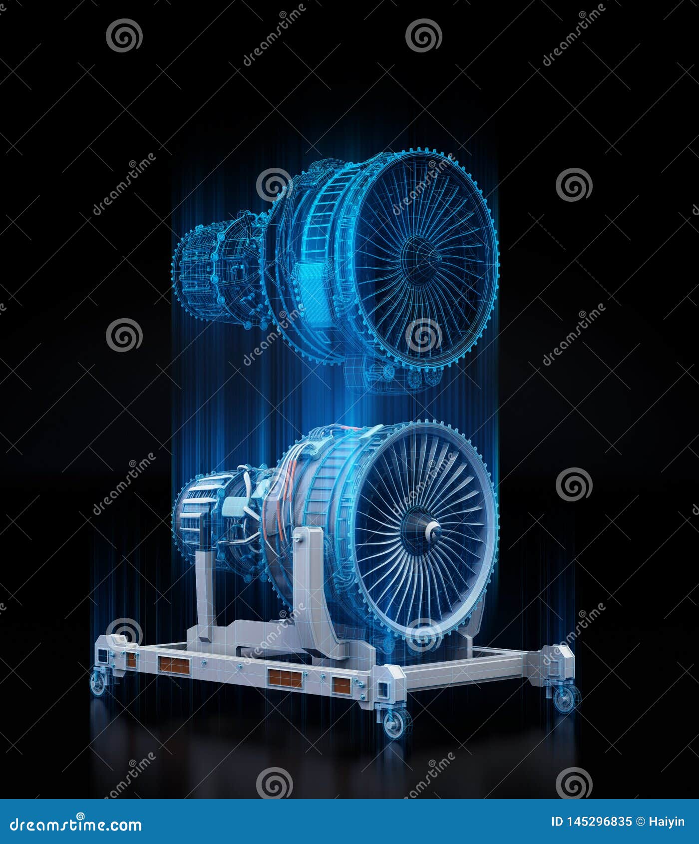 Wireframe Turbofan Jet Engine Isolated On Blue Background Stock Photo ...
