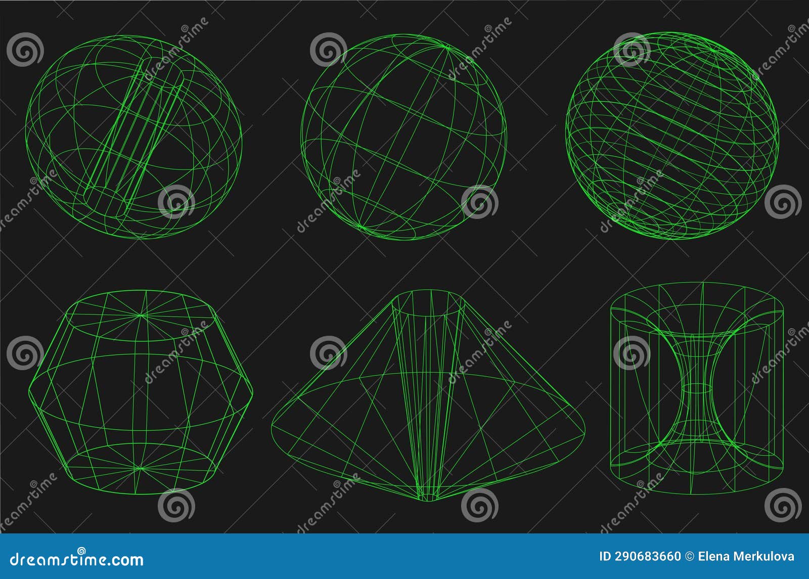 Wireframe Retro Shapes, Geometry Punk on Black Background. Trendy ...