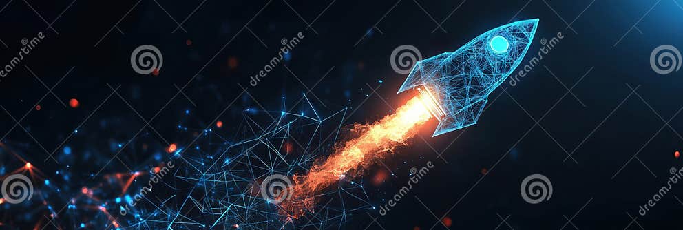 A Wireframe Rocket Ascends Against a Dark Backdrop, Symbolizing ...