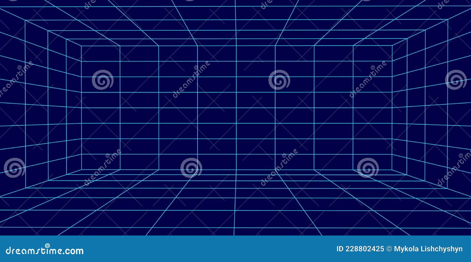 Wireframe Room on the Blue Background. Vector Perspective Grid Stock ...