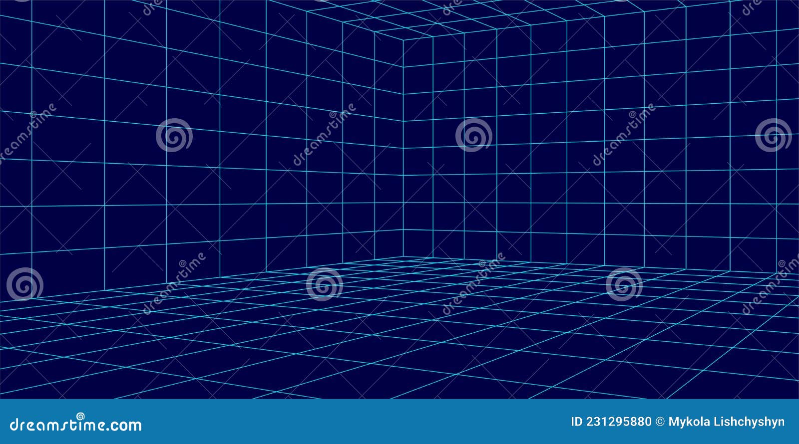 Wireframe Room on the Blue Background. Vector Perspective Grid Stock ...