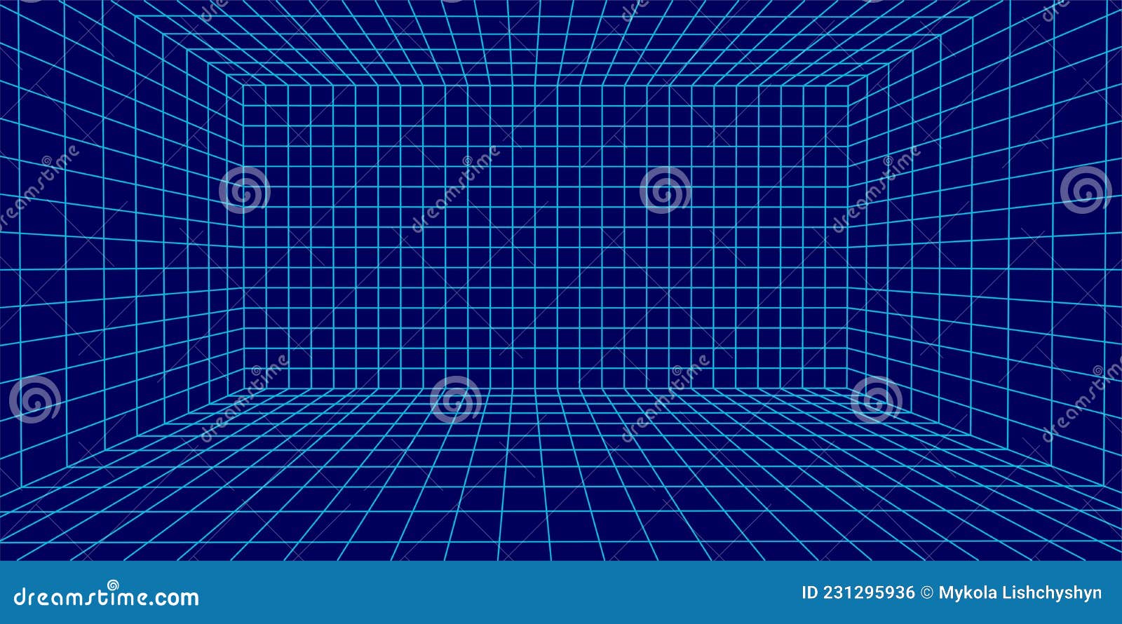 Wireframe Room on the Blue Background. Vector Perspective Grid Stock ...