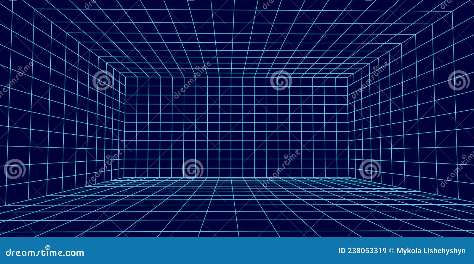 Wireframe Room on the Blue Background. Vector Perspective Grid Stock ...