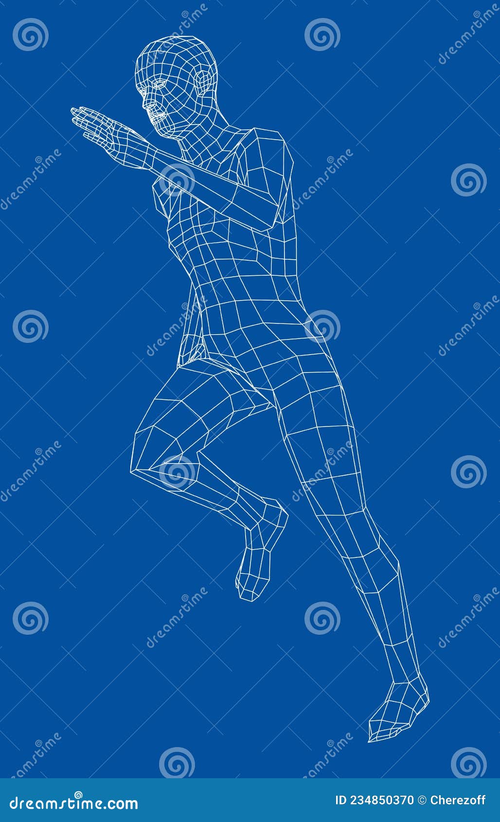 Wireframe Running Man. 3d Illustration Stock Illustration ...