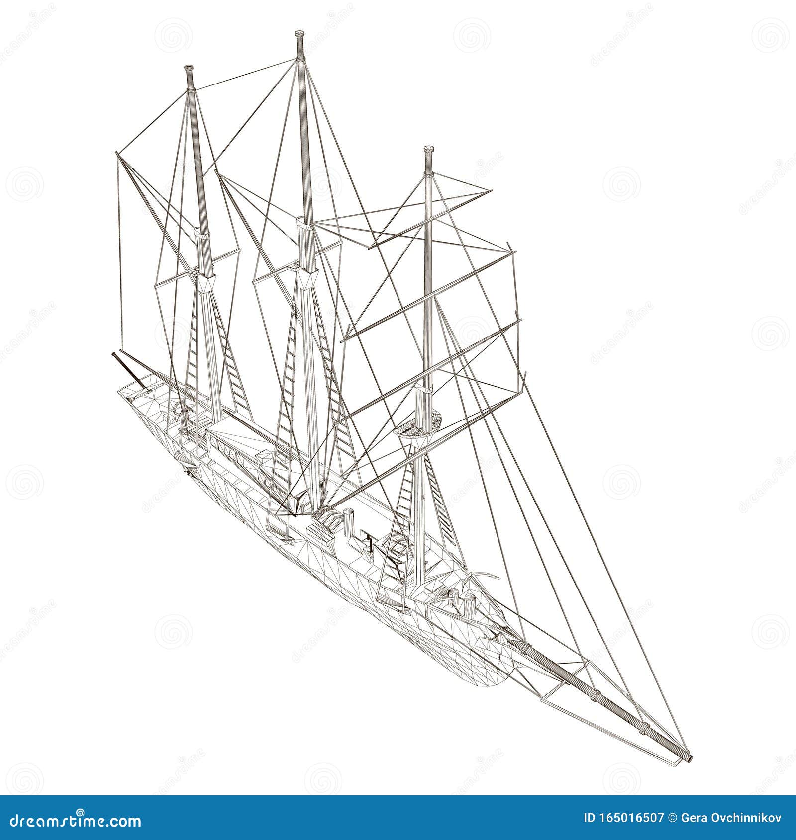 Wireframe Sailing Ship. View Isometric. the Contour of an Old Ship ...