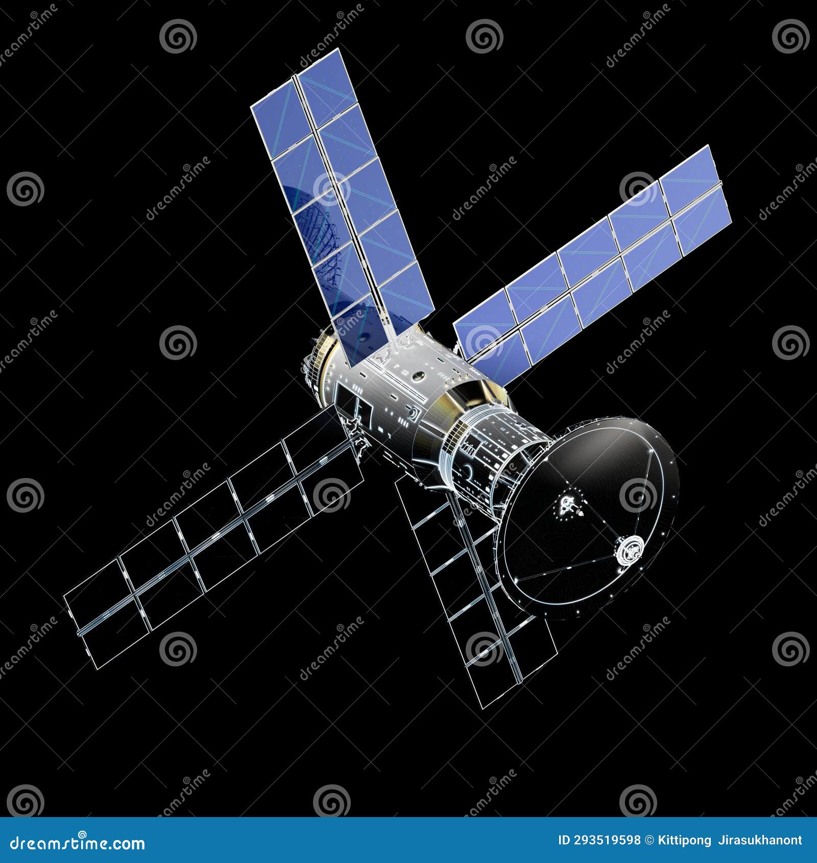 Wireframe Satellite Dish with Solar Panel Stock Illustration ...