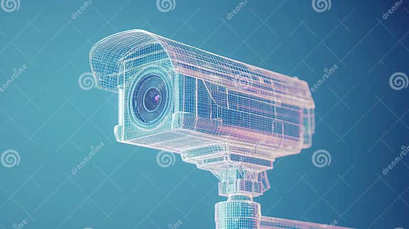 Wireframe Security Camera on Blue Background Stock Illustration ...