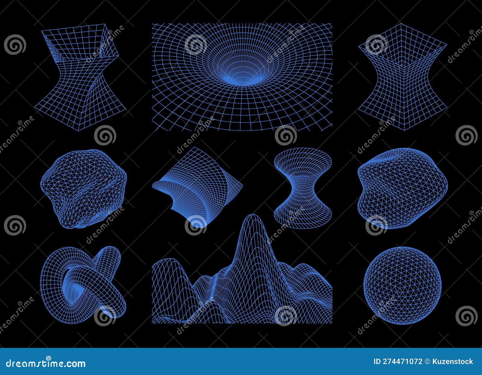 Wireframe Shapes. 3d Geometric Mesh Abstract Elements. Cyberpunk ...
