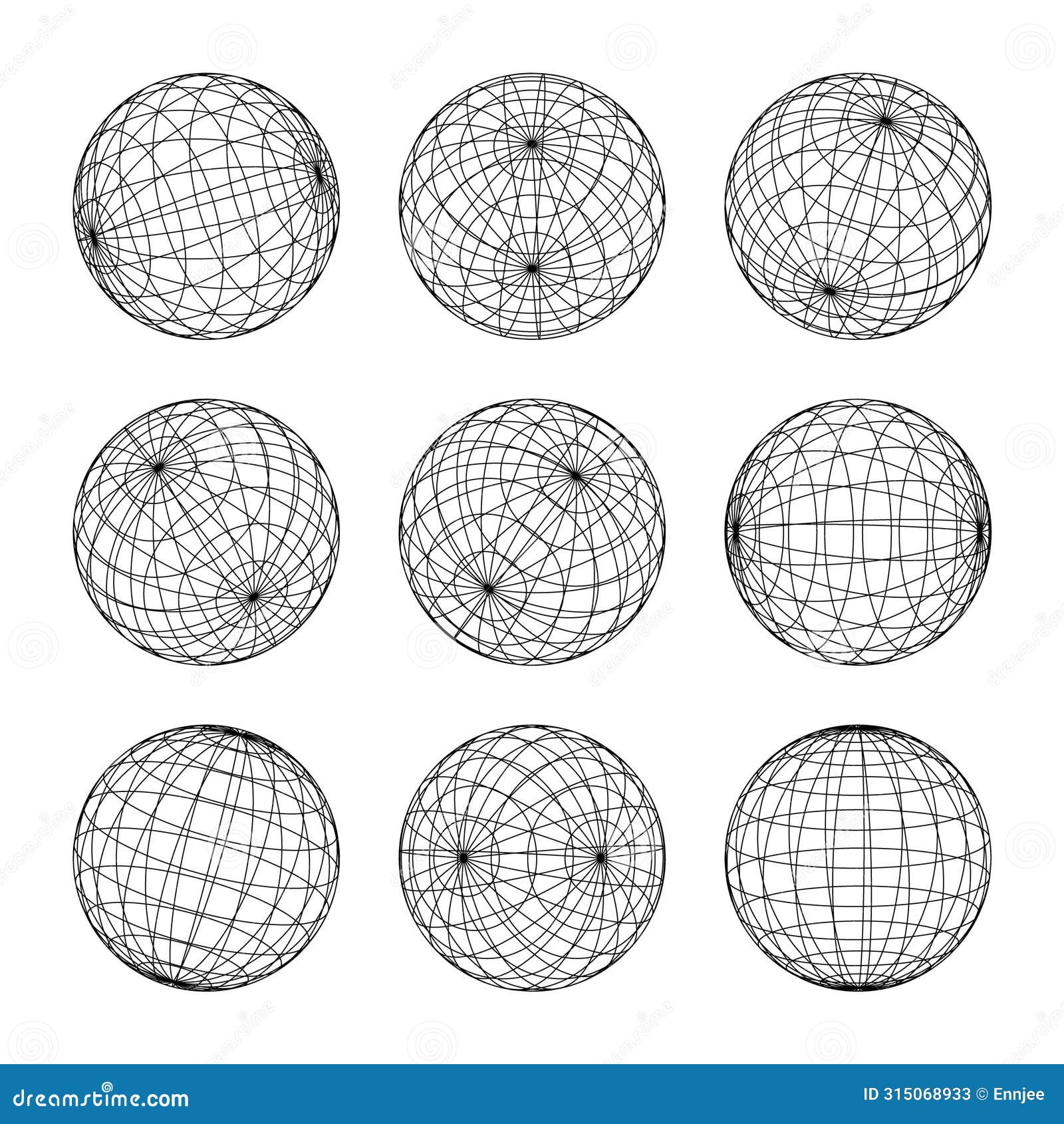 Wireframe Shapes, Lined Sphere. Perspective Mesh, 3d Grid. Low Poly ...