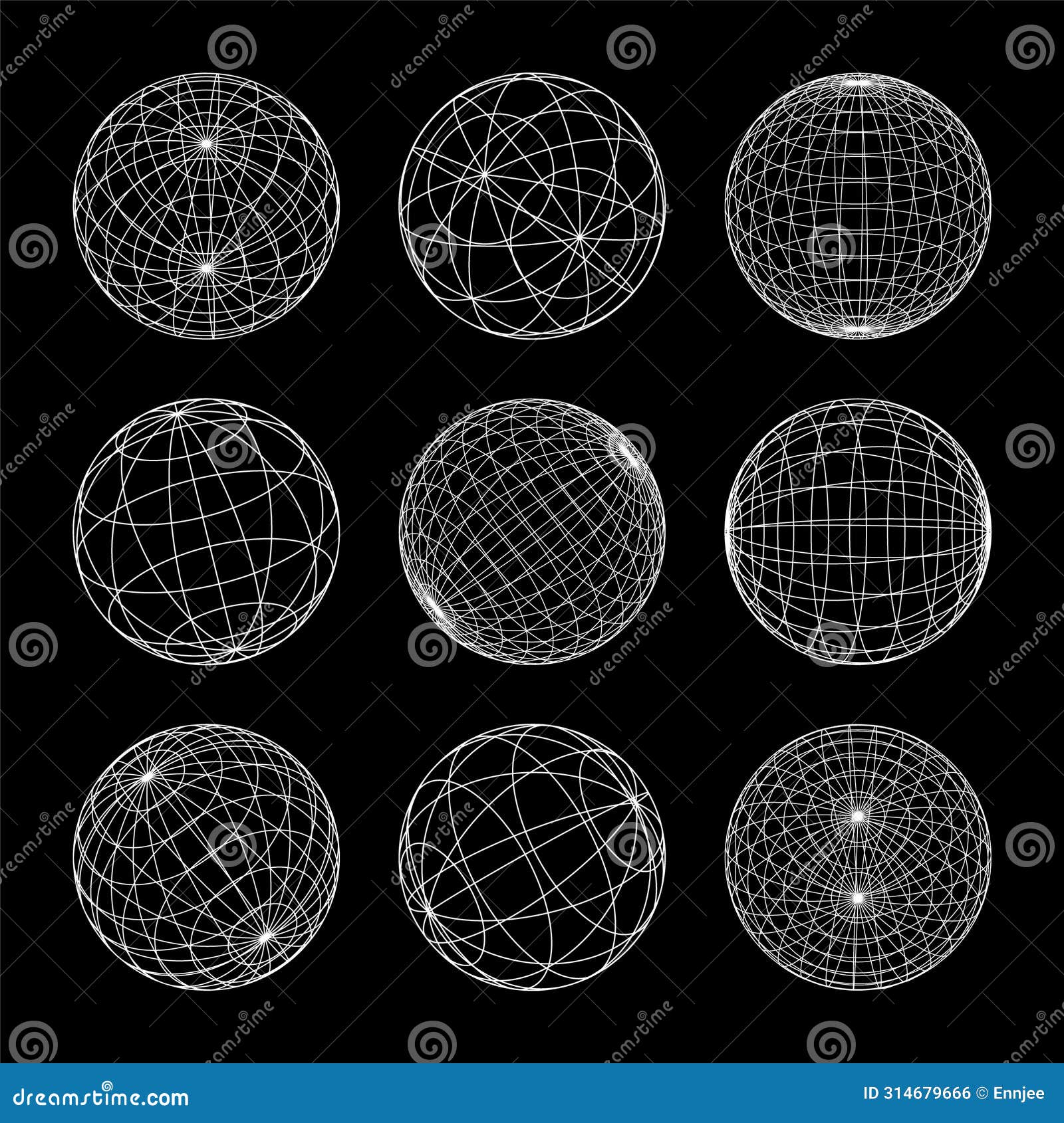Wireframe Shapes, Lined Sphere. Perspective Mesh, 3d Grid. Low Poly ...