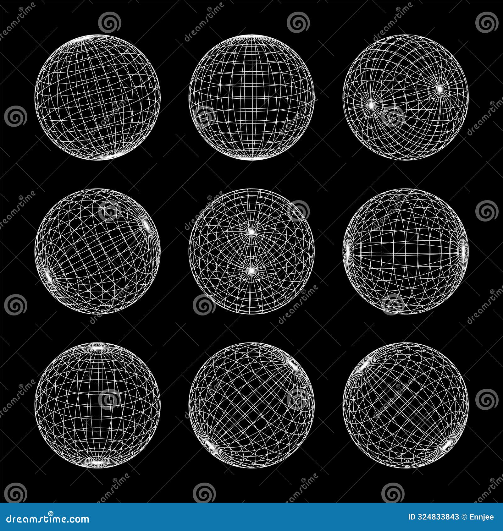 Wireframe Shapes, Lined Sphere. Perspective Mesh, 3d Grid. Low Poly ...