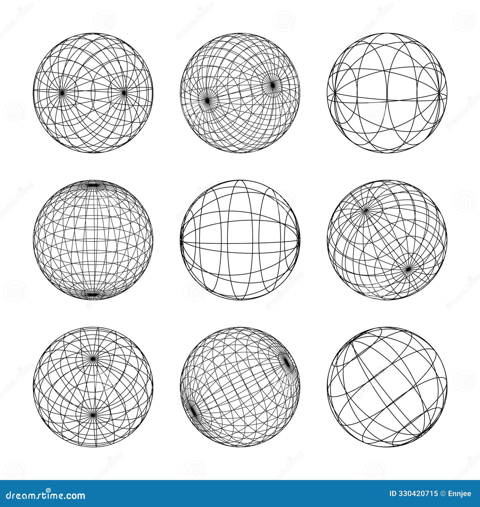 Wireframe Shapes, Lined Sphere. Perspective Mesh, 3d Grid. Low Poly ...