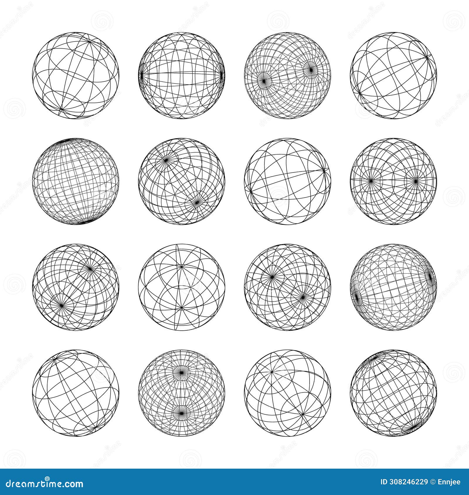 Wireframe Shapes, Lined Sphere. Perspective Mesh, 3d Grid. Low Poly ...