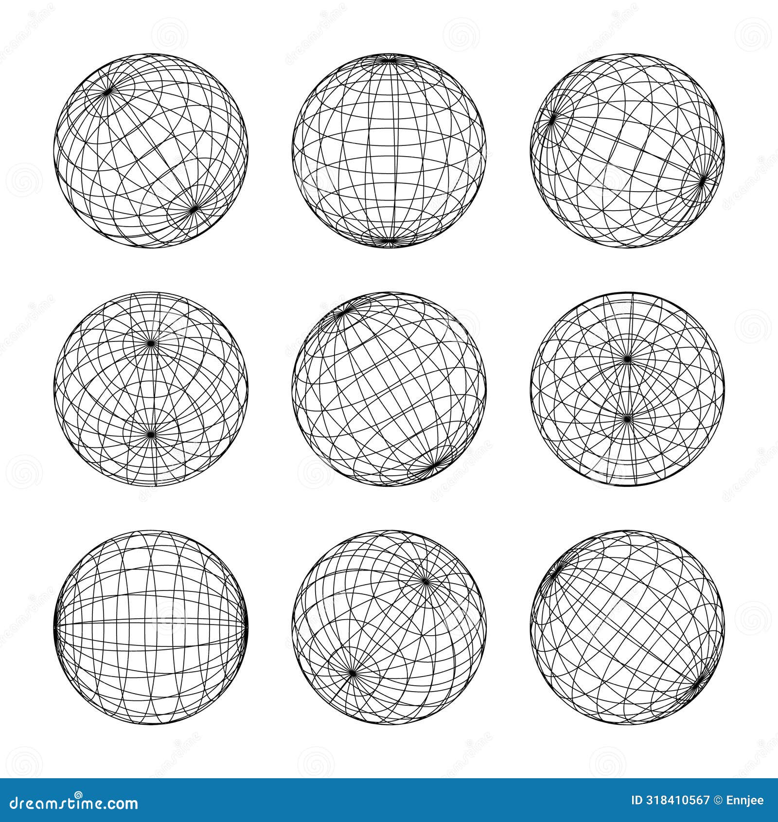 Wireframe Shapes, Lined Sphere. Perspective Mesh, 3d Grid. Low Poly ...