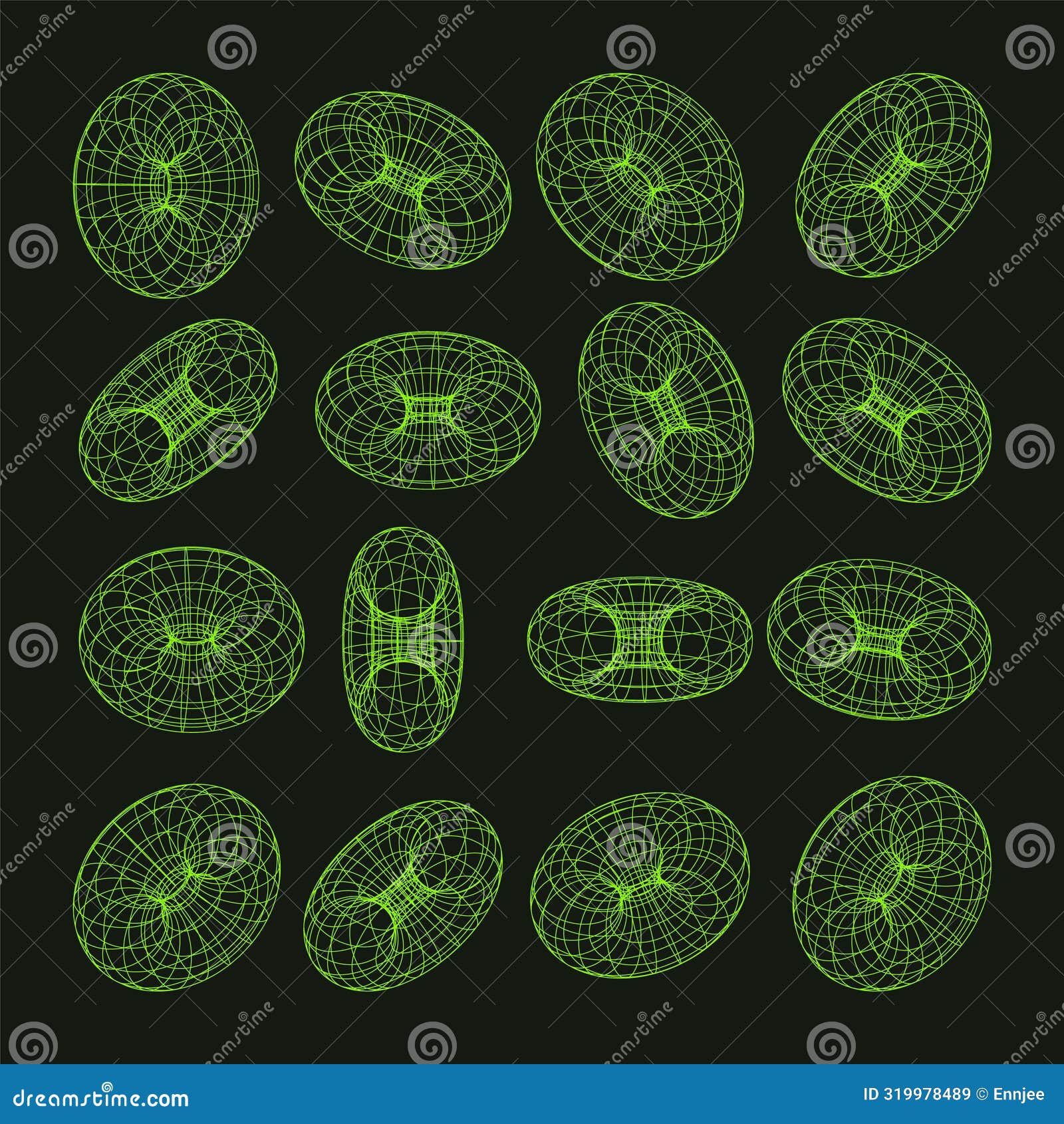 Wireframe Shapes, Lined Torus. Perspective Mesh, 3d Grid. Low Poly ...