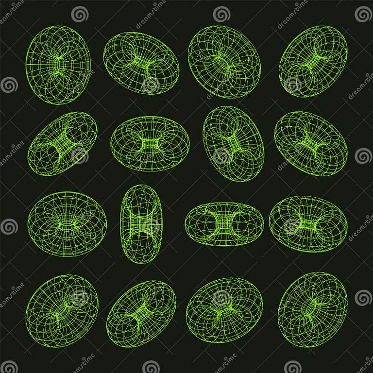 Wireframe Shapes, Lined Torus. Perspective Mesh, 3d Grid. Low Poly ...