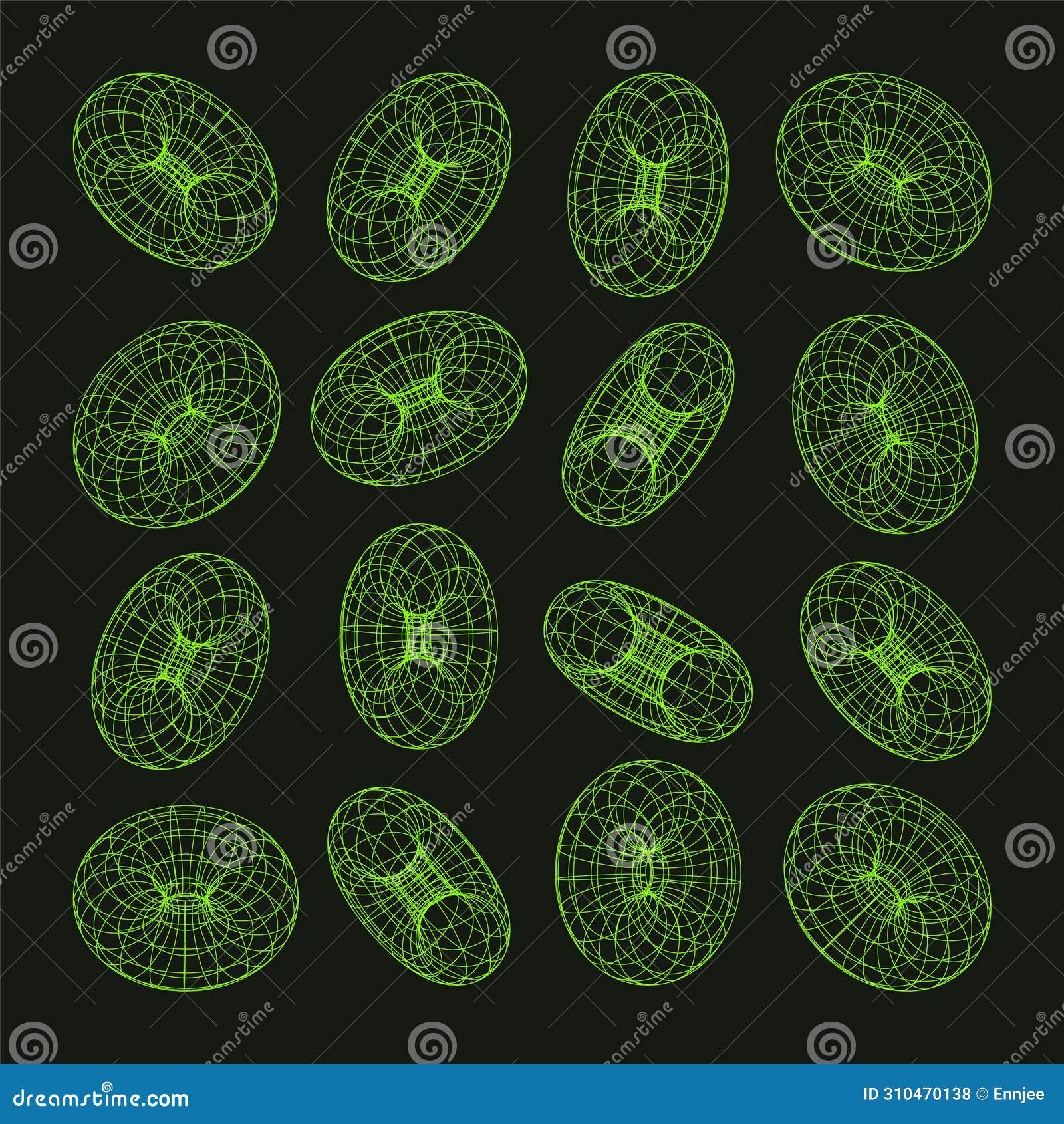 Wireframe Shapes, Lined Torus. Perspective Mesh, 3d Grid. Low Poly ...