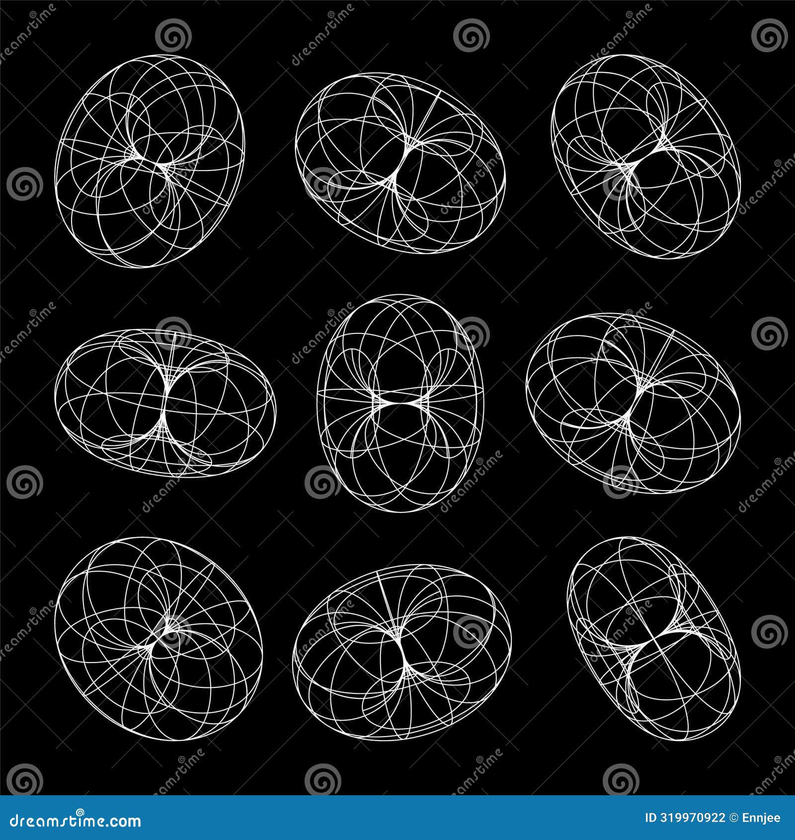 Wireframe Shapes, Lined Torus. Perspective Mesh, 3d Grid. Low Poly ...