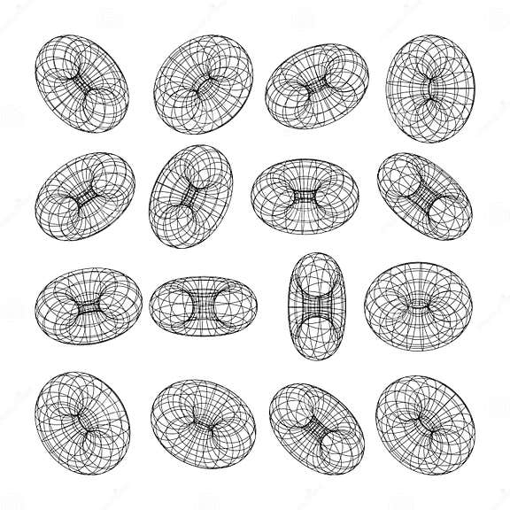 Wireframe Shapes, Lined Torus. Perspective Mesh, 3d Grid. Low Poly ...