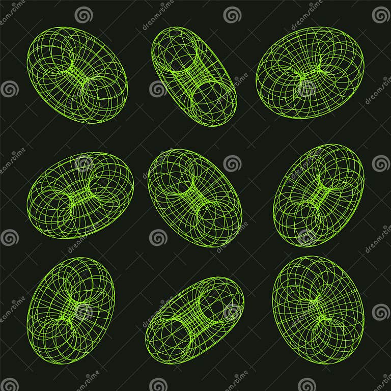 Wireframe Shapes, Lined Torus. Perspective Mesh, 3d Grid. Low Poly ...