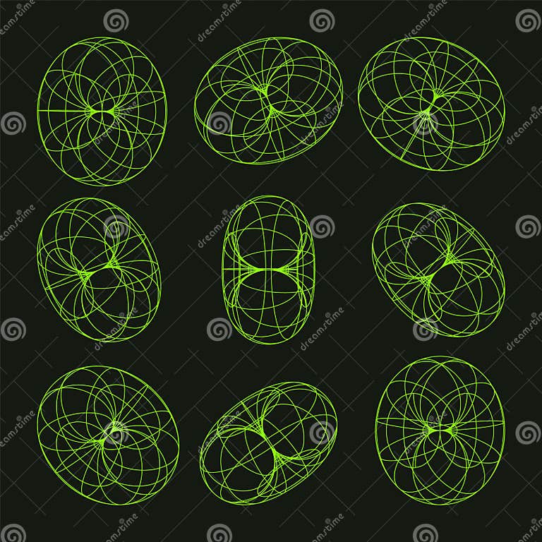 Wireframe Shapes, Lined Torus. Perspective Mesh, 3d Grid. Low Poly ...