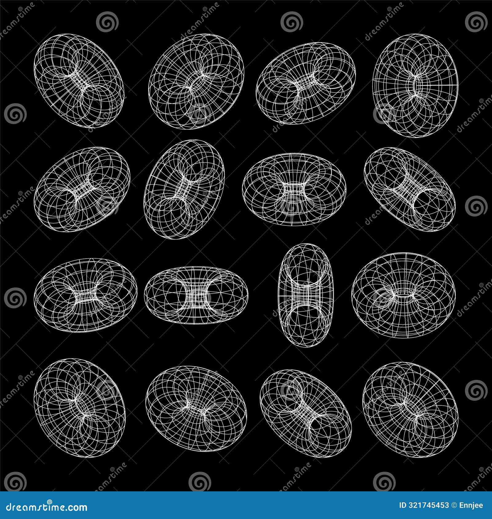 Wireframe Shapes, Lined Torus. Perspective Mesh, 3d Grid. Low Poly ...